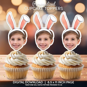 Easter Bunny Ears Face Cupcake Toppers | Personalized Party Decor ...