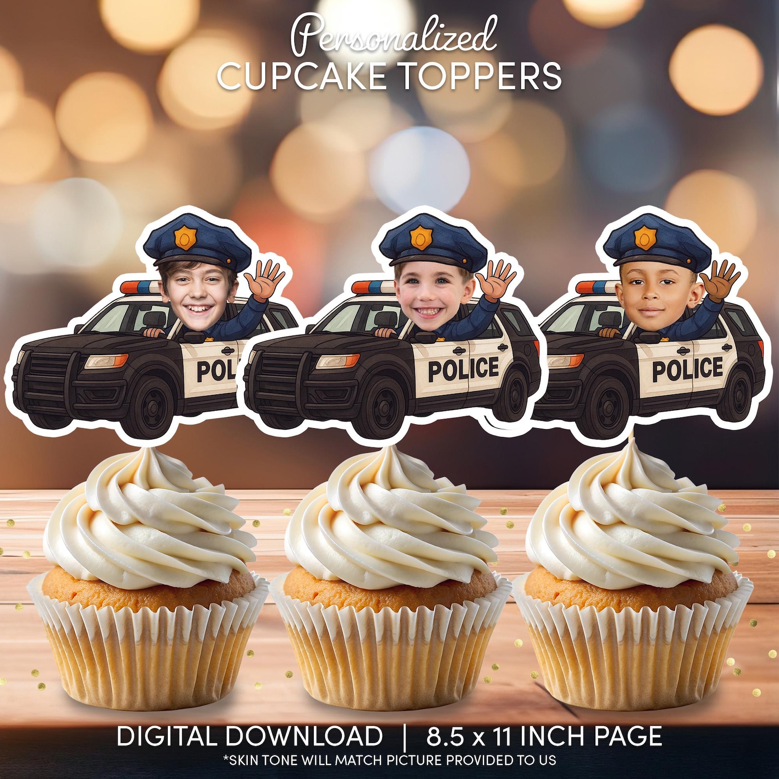 Personalized Police Officer Cupcake Toppers | Custom Birthday Party ...