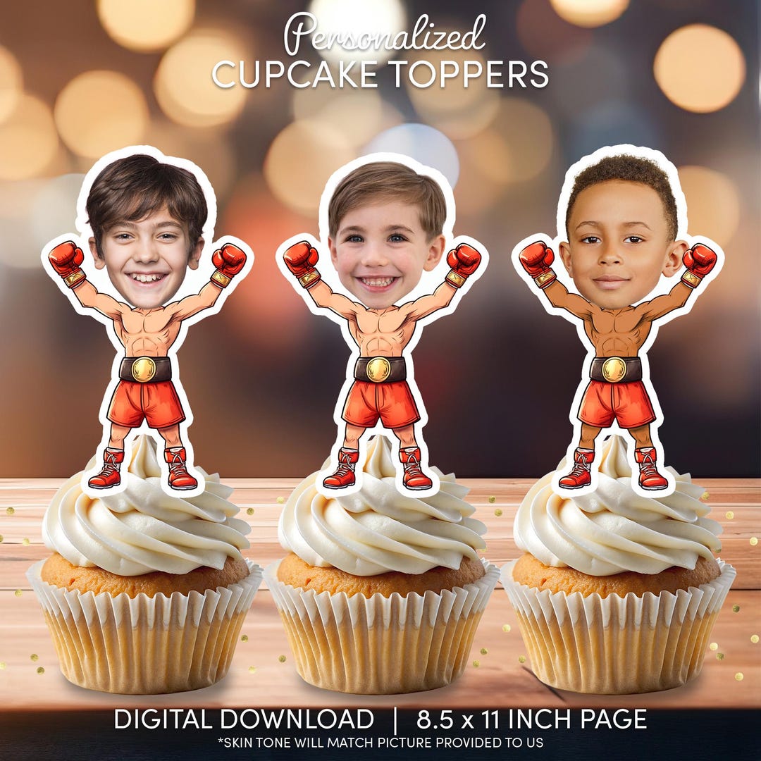 Boxing Boxer Face Cupcake Toppers | Personalized Party Decor | Custom ...