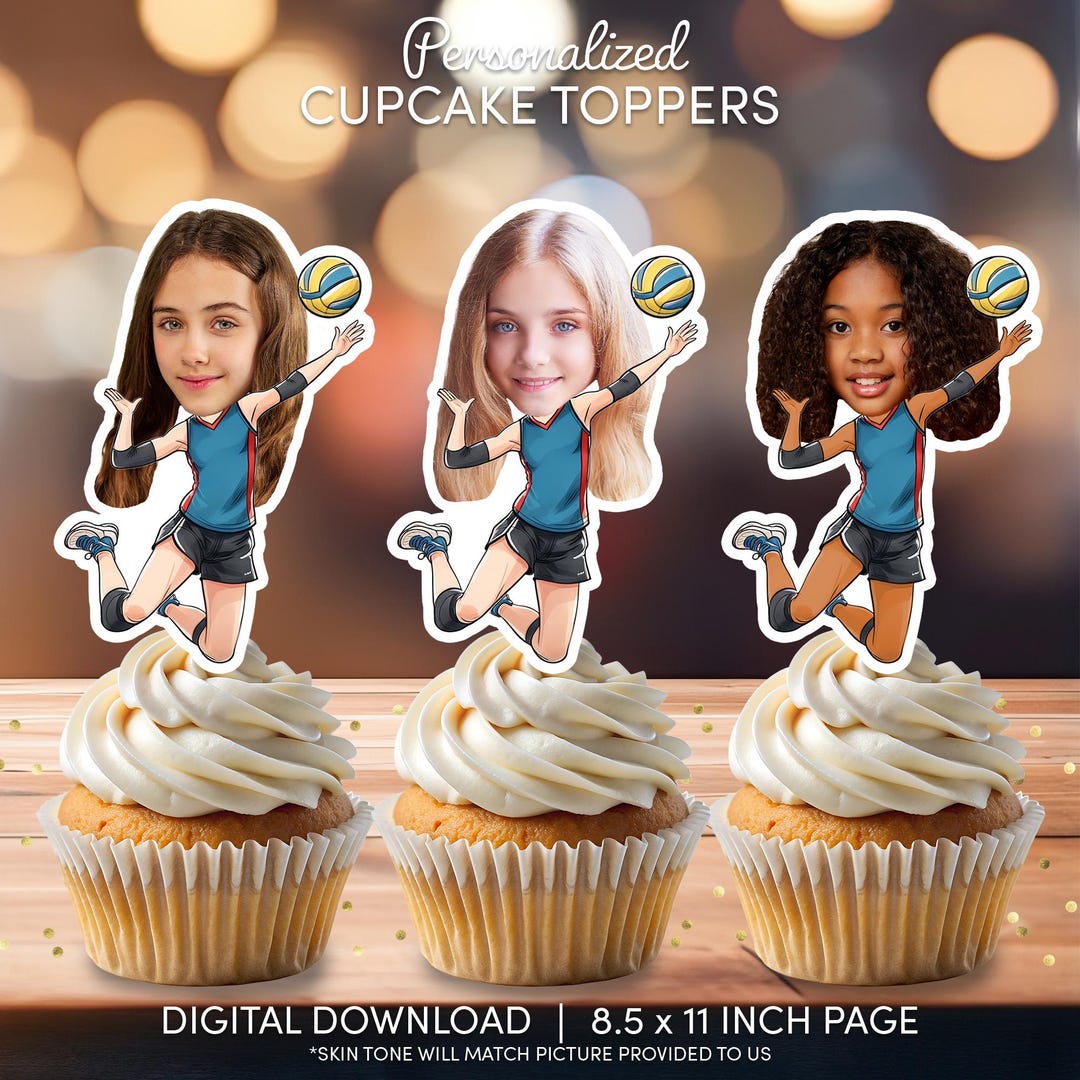 Volleyball Face Cupcake Toppers | Personalized Party Decorations ...