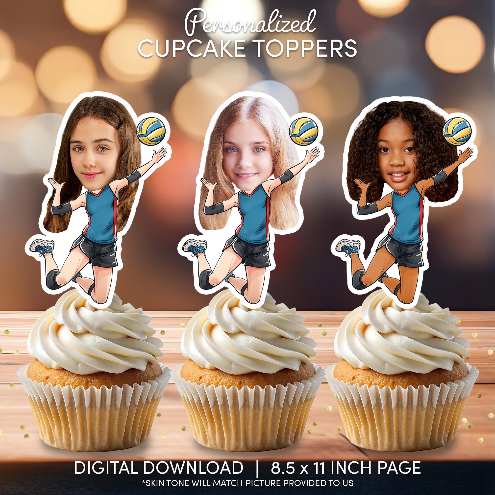 Volleyball Face Cupcake Toppers | Personalized Party Decorations ...