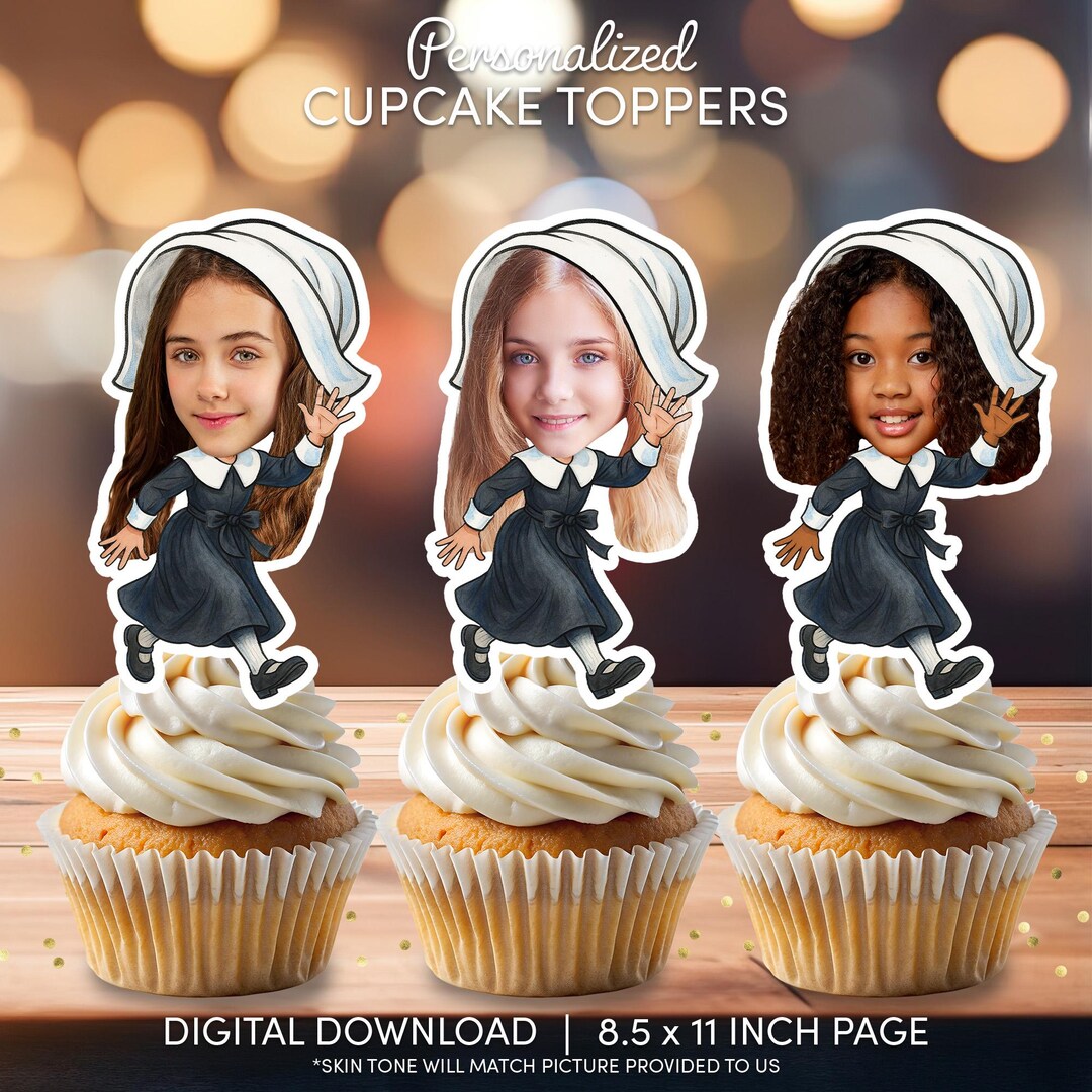 Pilgrim Face Cupcake Toppers | Personalized Party Decor (digital ...