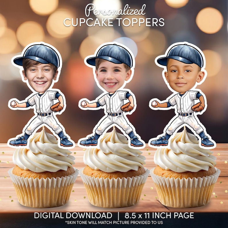 Personalized Baseball Cupcake Toppers | Custom Birthday Party (digital ...