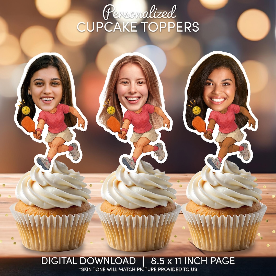 Pickleball Face Cupcake Toppers | Personalized Party Decor (digital ...