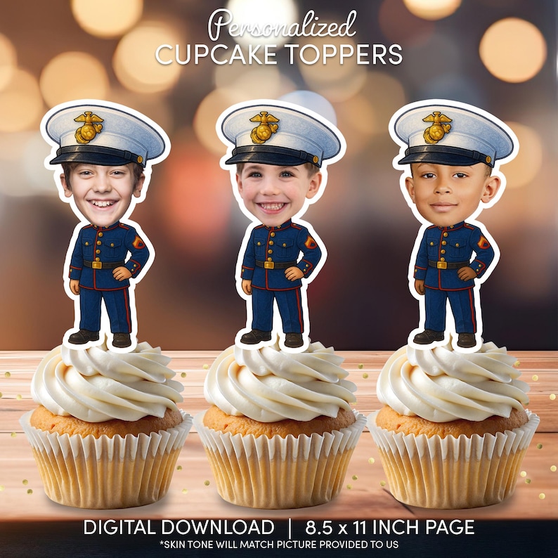 Marines Face Cupcake Toppers | Personalized Party Decor | Custom Cake ...