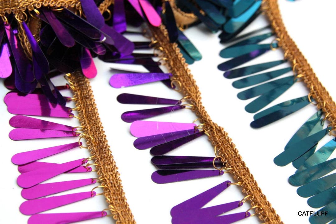 Iridescent Tear Drop Fringe Trim, Indian Tassel Lace, Lampshade Costume ...