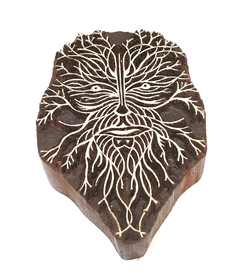 Greenman Wood Block Print Stamp, Indian Fabric, Clay, Paper, Forest ...