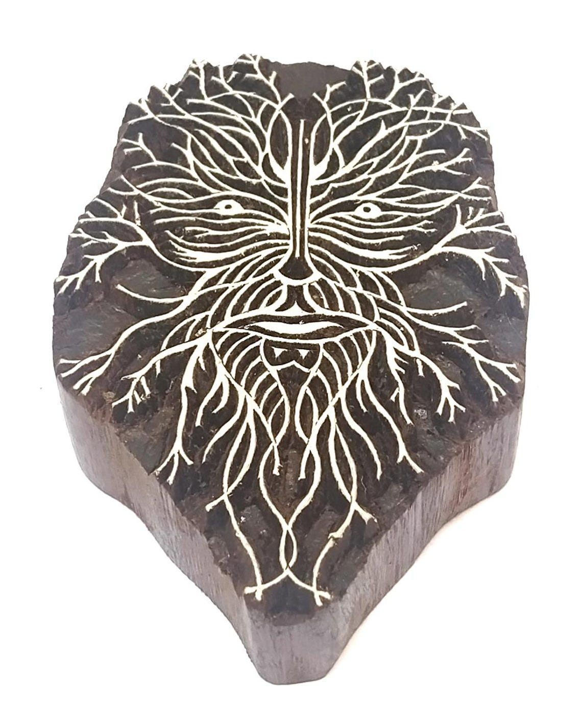Greenman Wood Block Print Stamp, Indian Fabric, Clay, Paper, Forest ...
