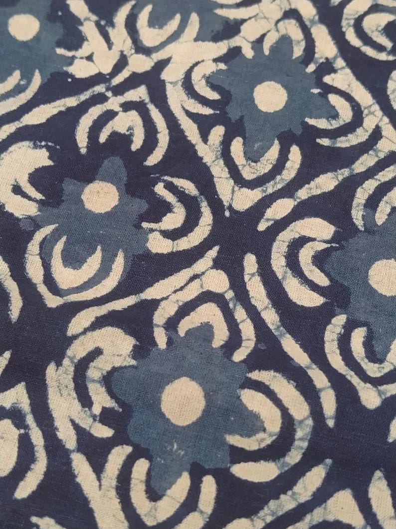 Indigo Dabu Cotton Fabric, Floral Block Print, Indian Textiles (44 ...