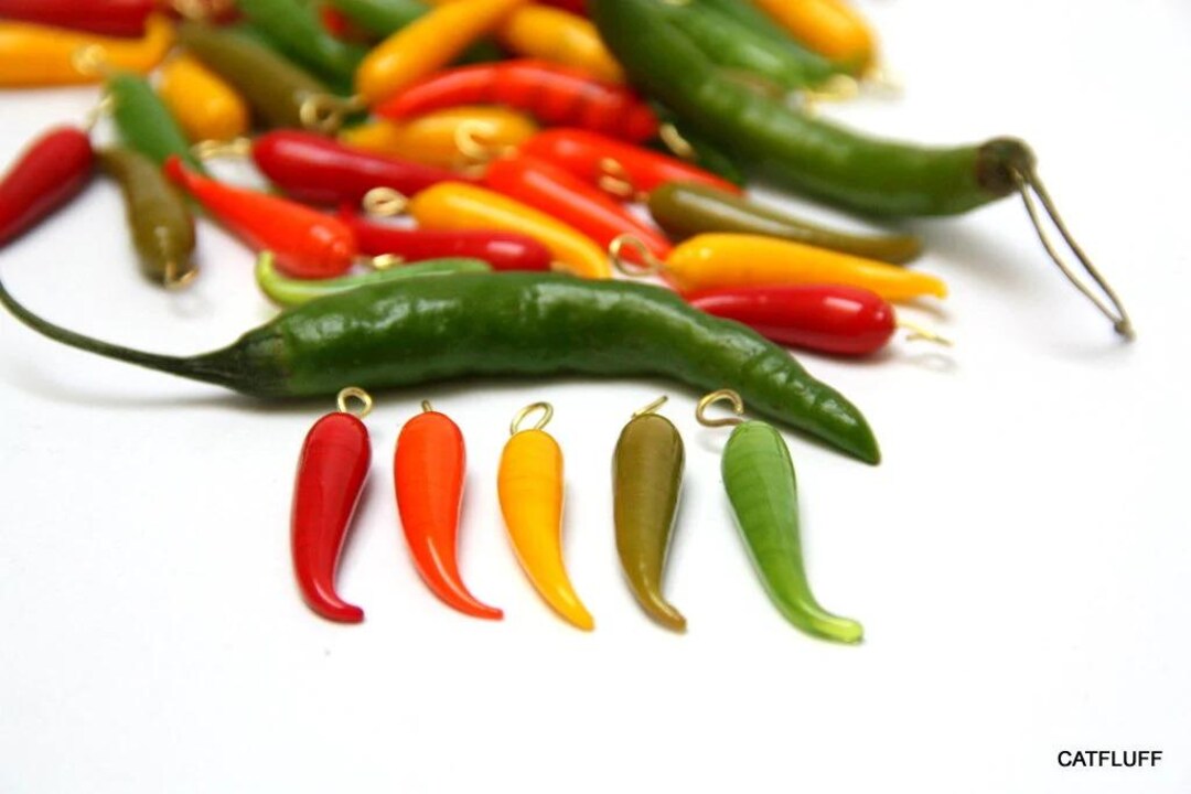 Chilli Pepper Glass Beads, Chili Pepper Charms, Set of 10 Pc, Choose ...