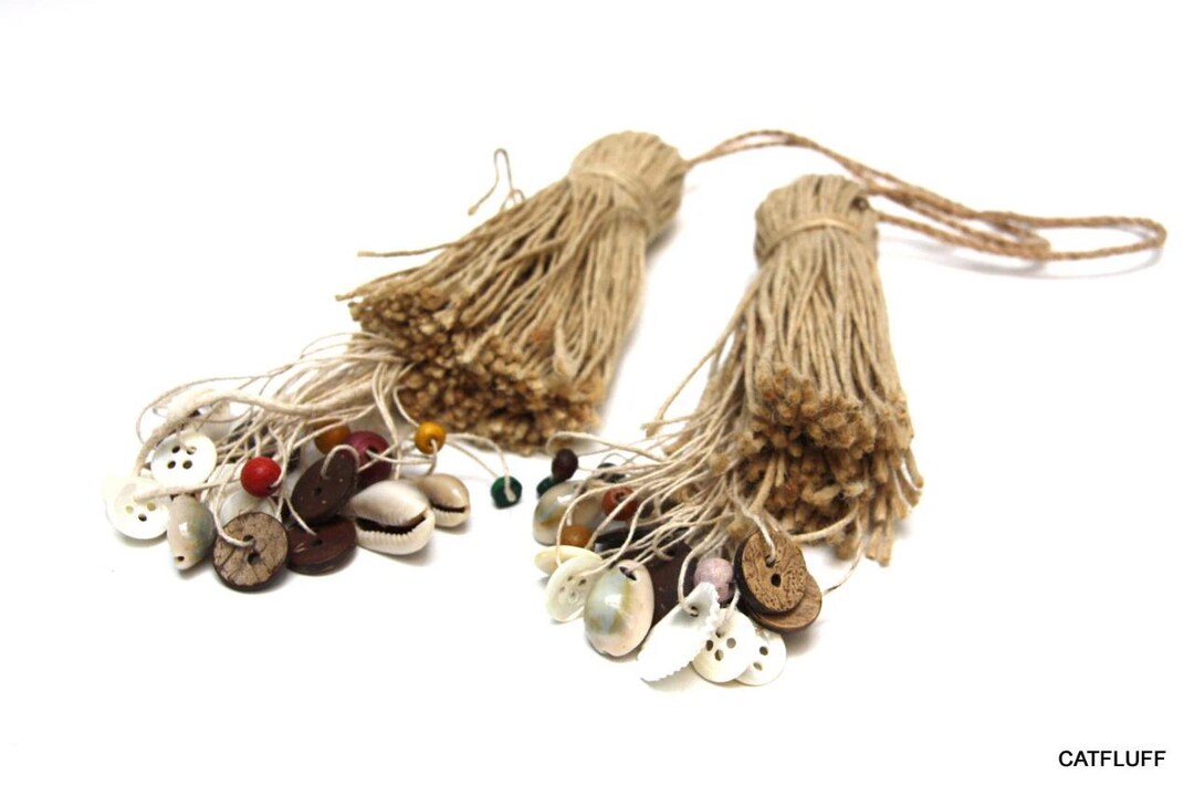 Jute & Shell Tassels, 2pc Set, Beach House Decor, Rustic, DIY Keychain ...