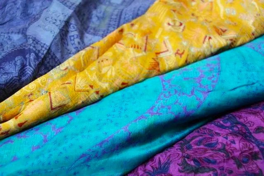 4 Piece Assorted 1 Kilo of Used Silk Sari for Fiber Arts and Craft ...