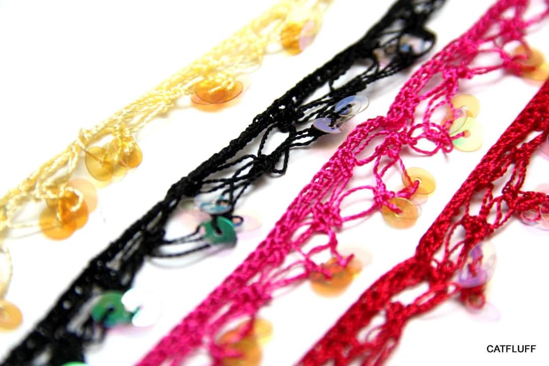 Crochet Lace Trim With Iridescent Sequins, Boho Gypsy Style - Etsy