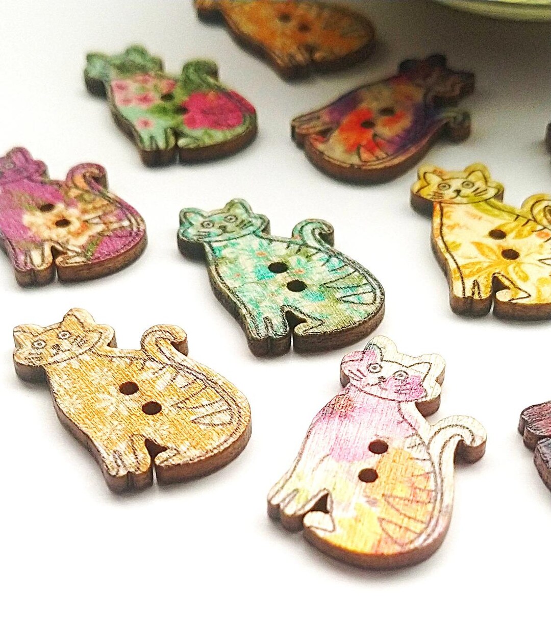 Kitty Cat Wooden Buttons, Set of 10, Accent Buttons, Closures ...