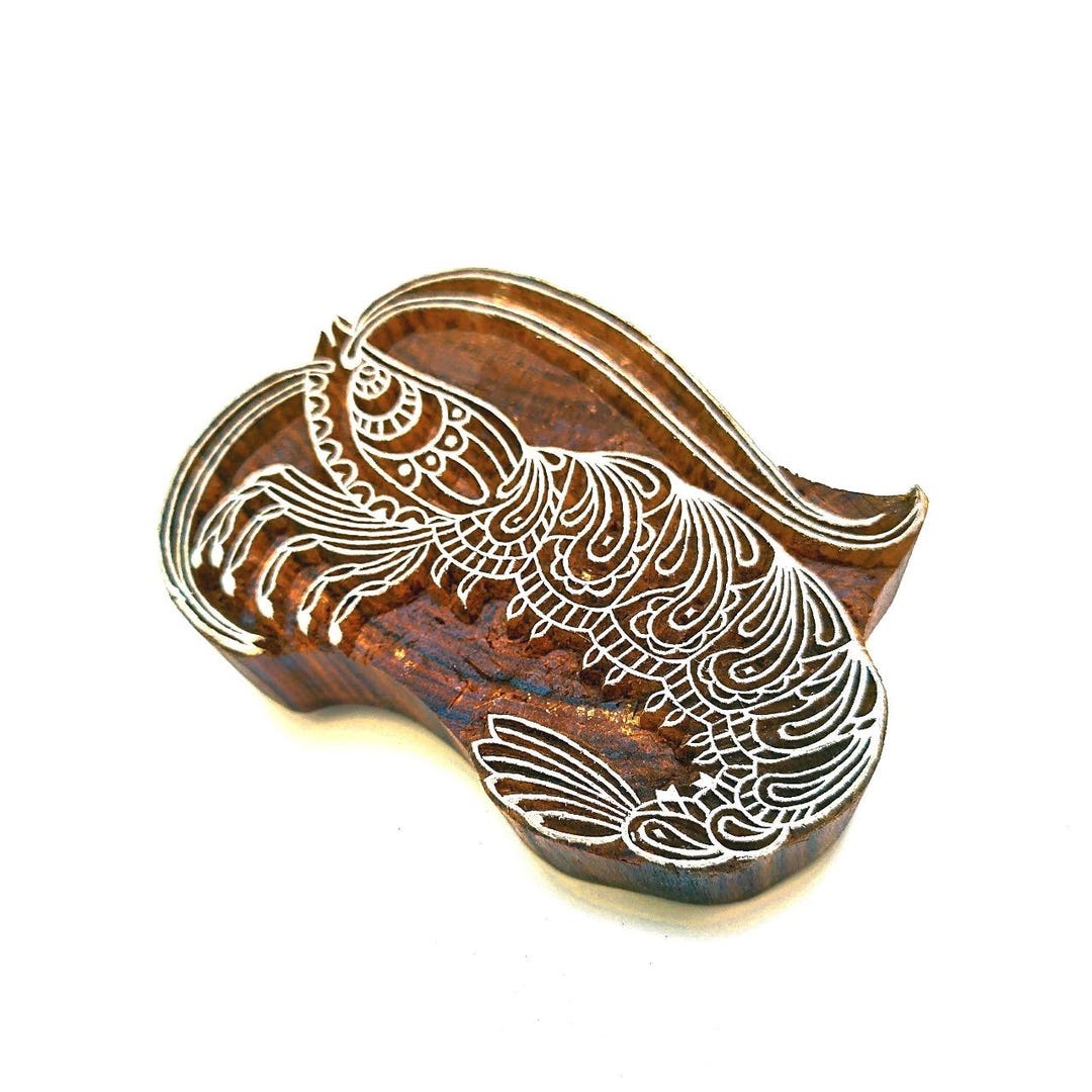 Tiger Prawn Wood Block Print Stamp, Nautical Textile Art - Etsy