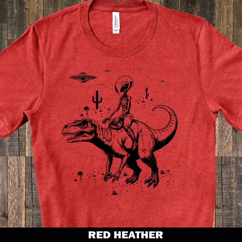 Alien Riding Dinosaur T Shirt Funny T Shirts for Men Women UFO T Shirt ...
