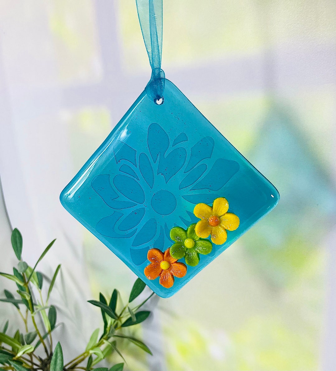Fused Glass Suncatcher, Fused Glass Art, Glass Flower Suncatcher ...
