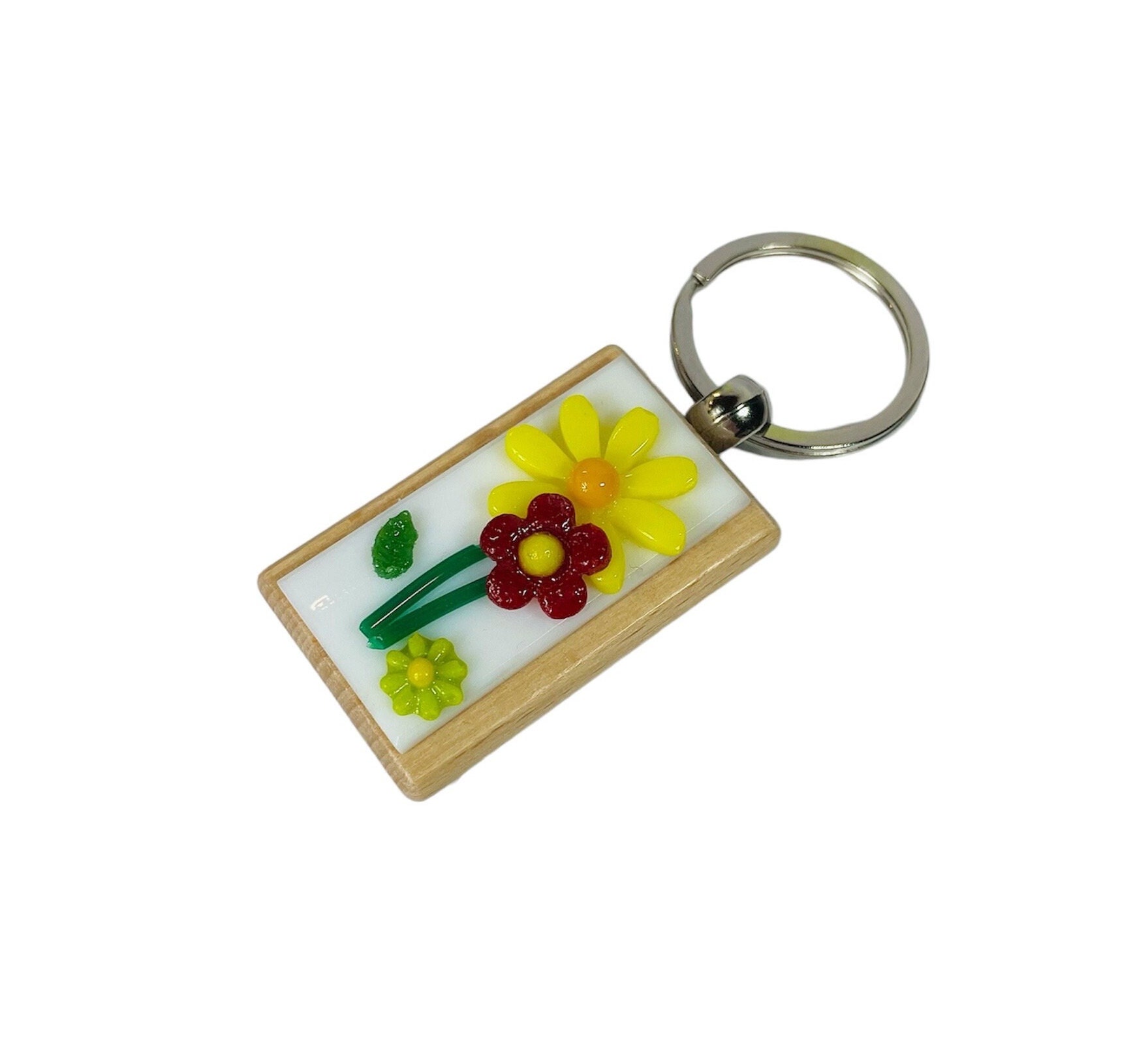 Daisy Flowers Keychain, Beautiful Fused Glass Key Chain, Best Friend ...