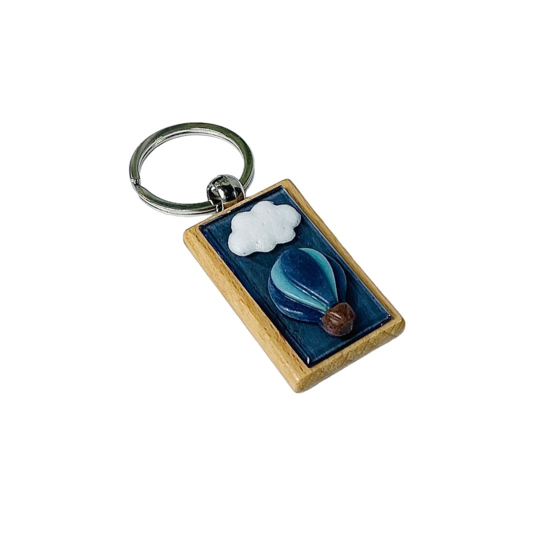 Fused Glass Hot Air Balloon Keychain, Wood Base - Etsy