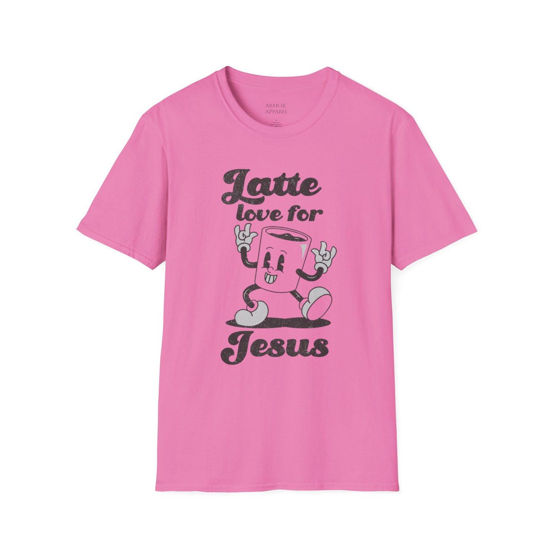 Latte Love for Jesus Christian Unisex Softstyle T-shirt, Coffee Cup Guy ...