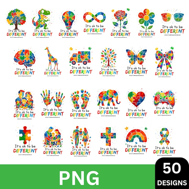 50 Autism Awareness PNG Bundle, Puzzle Piece Designs (digital Download ...