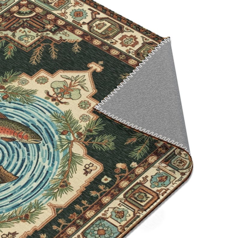Trout Fish Area Rug: Rustic Cabin Lodge Carpet With River and Pine Tree ...