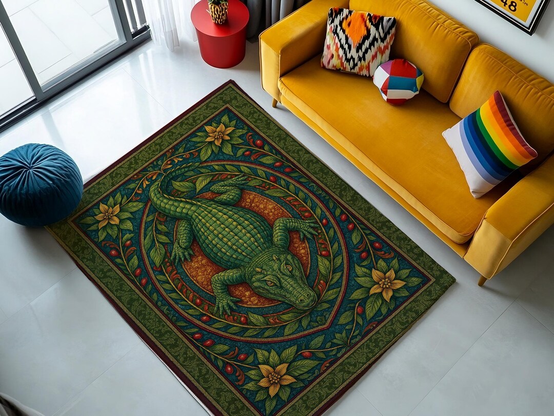 Alligator Jungle Rug – Crocodile Pattern Floor Carpet | Botanical ...