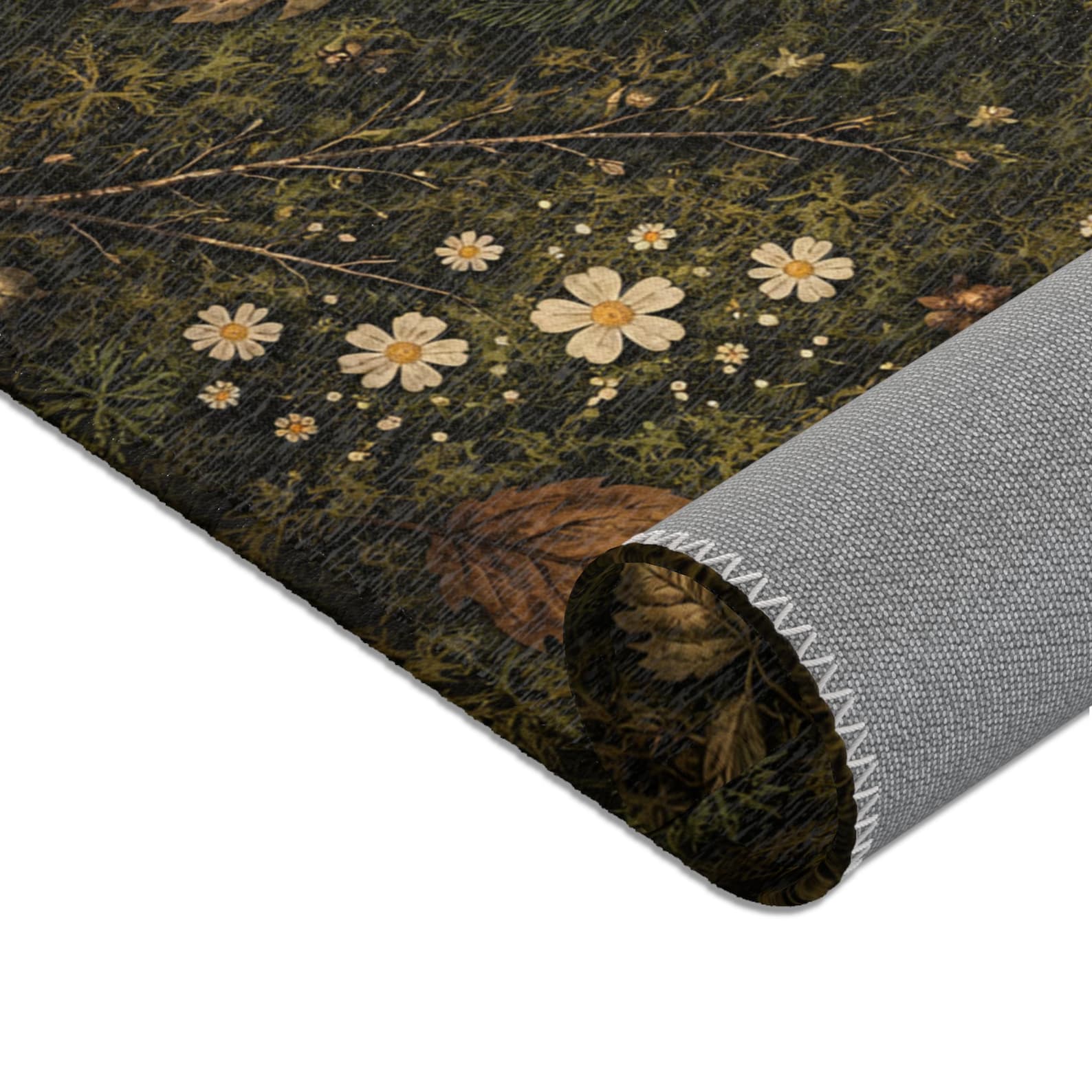 Forest Floor Area Rug | Moss Botanical Woodland Rug With Leaves Flowers ...