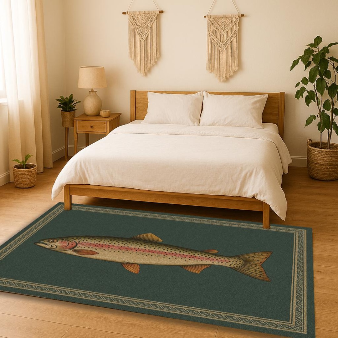 Rainbow Trout Area Rug: Washable Rustic Cabin Decor - Etsy