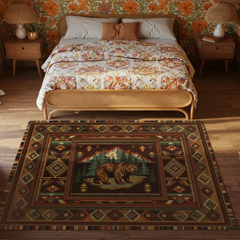 Rustic Bear Area Rug: Cabin Lodge Mountain Decor Washable Non-slip ...