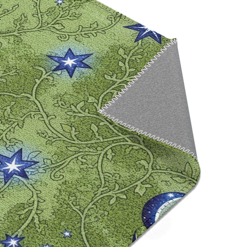 Whimsigoth Celestial Rug: Moon, Stars, Green Vines - Washable - Etsy