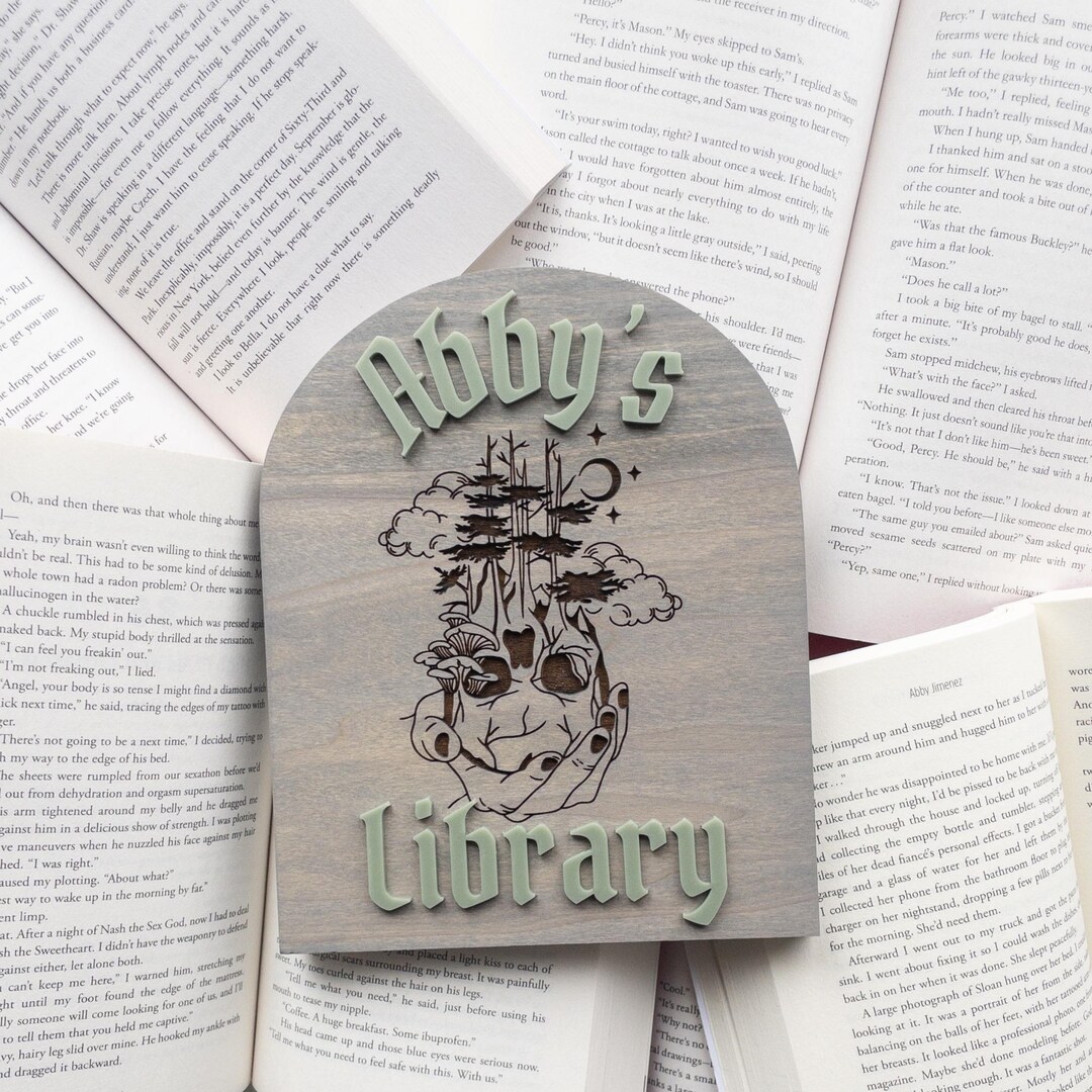 Personalized Library Sign | Custom Bookish Name Sign | Engraved Wooden ...