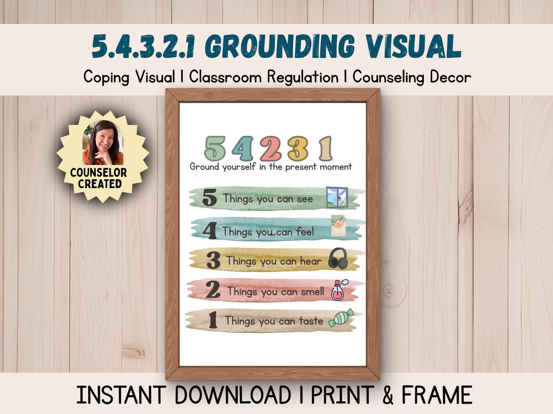 5-4-3-2-1 Grounding Technique Poster, Anxiety Coping Skill Visual ...