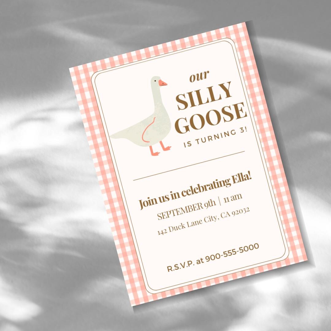 Silly Goose Birthday Party Invitation: Plaid Canva Template (digital ...