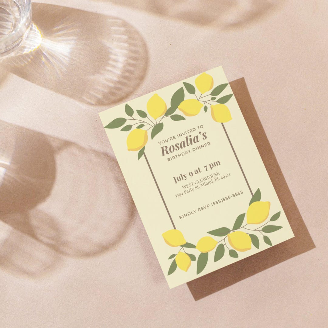 Lemon Theme Birthday Party Invite Personalized Canva Template, Lemon ...