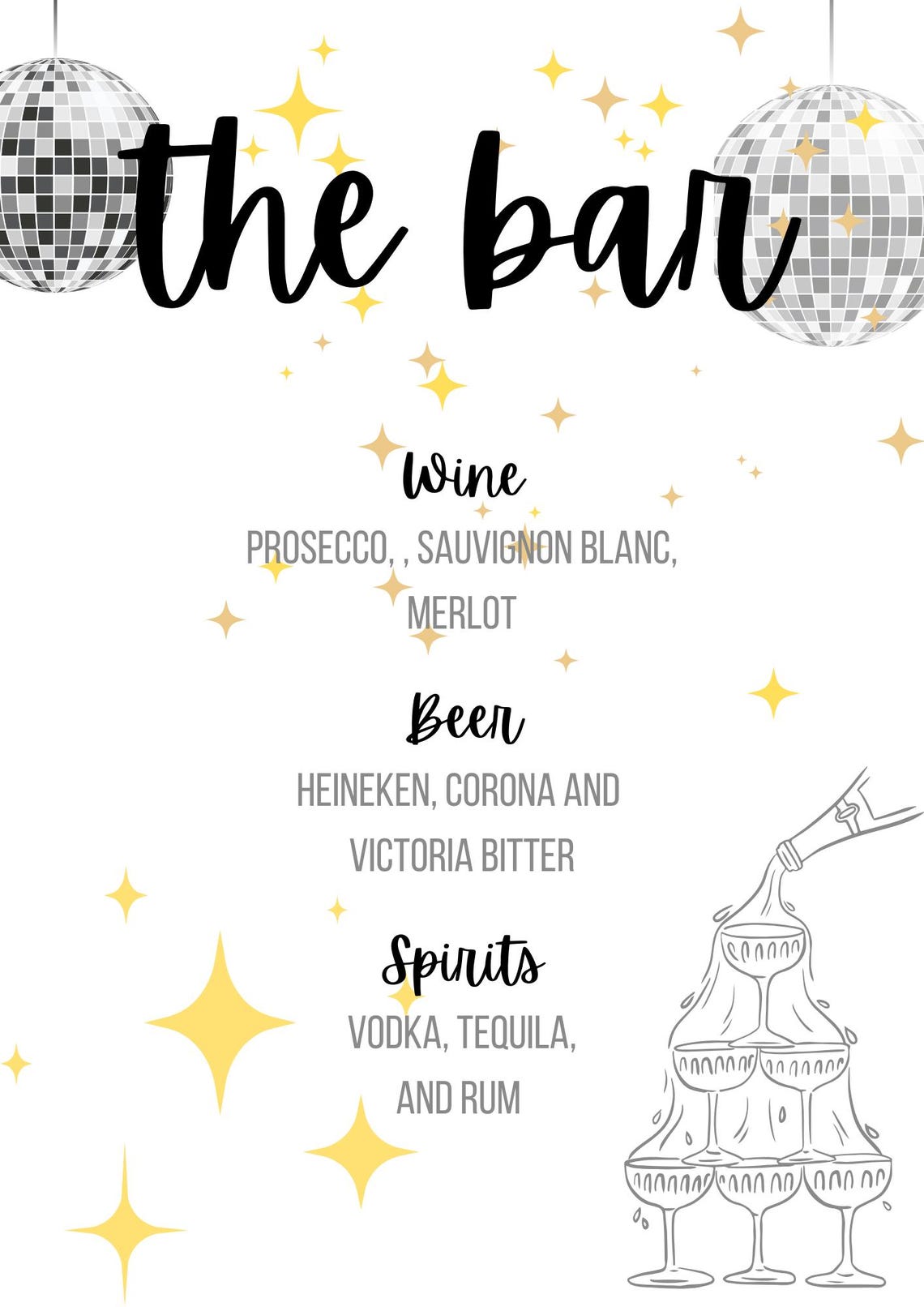 Disco Ball Bar Menu Template: Glam Party Sign (editable Canva, Instant ...