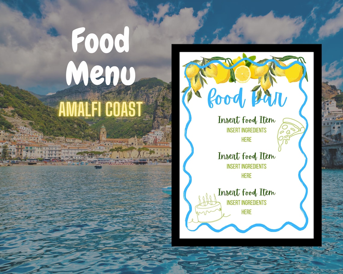 Amalfi Coast Lemon Food Menu Sign: Editable Canva Template (instant ...