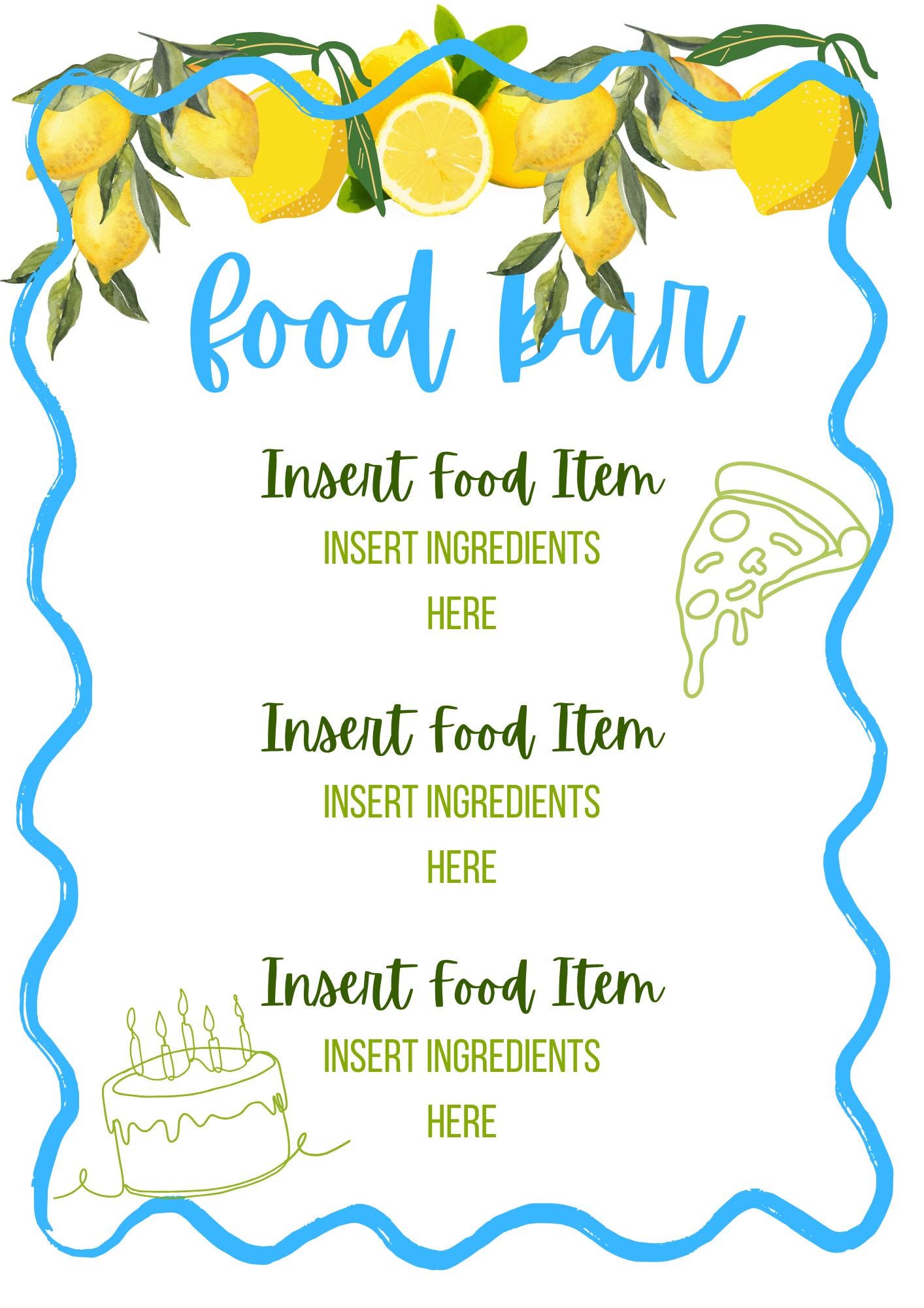 Amalfi Coast Lemon Food Menu Sign: Editable Canva Template (instant ...