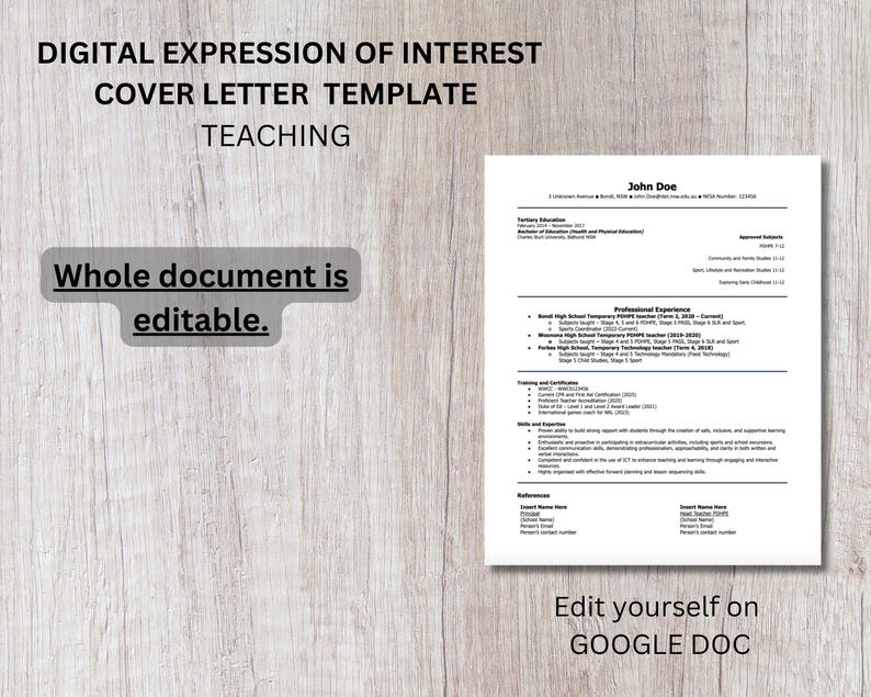Editable Expression of Interest Cover Letter – Teaching (google Doc) - Etsy