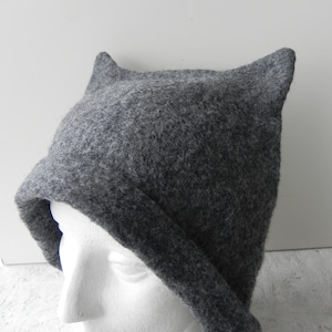 Dark Gray Color Felted Hat With Ears, Original Hat, Warm Hat, Designer ...