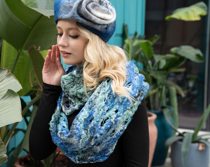 Handmade Felted Beret – Unique and Stylish Blue Colors Mix, Original ...