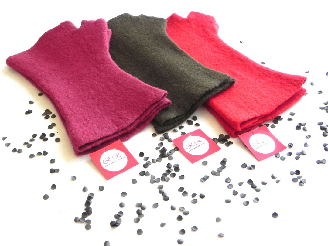 Felt SET 3 Gloves - Felt Wrist Warmers - Felted Arm Warmers - Set 3 ...