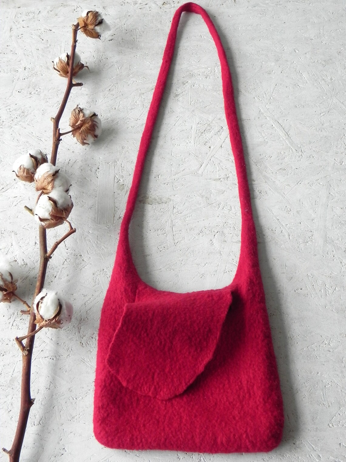 Red handbag long handle felted from merino wool | Etsy