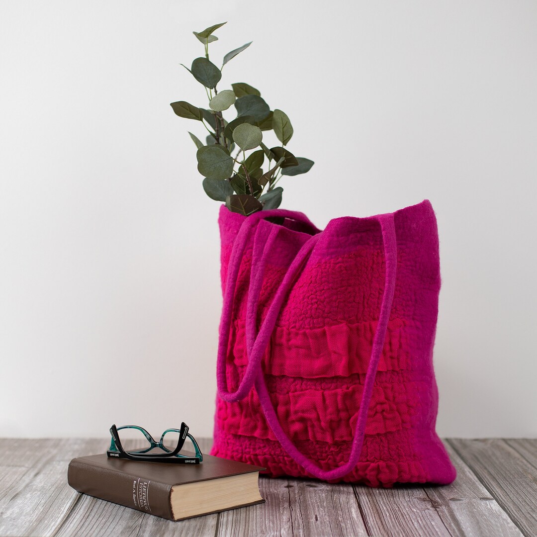 Pink Felt Handbag Original Woman Summer Accessory From Wool, Ready to ...