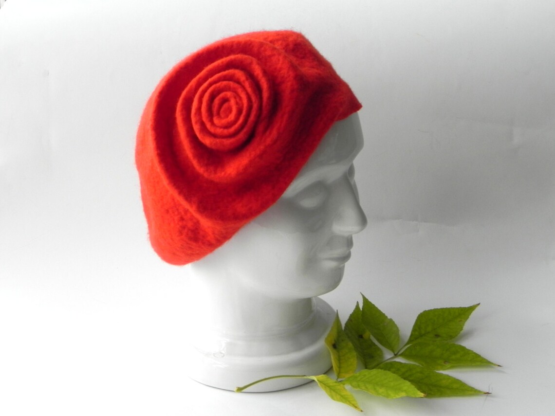 Felt Set Hat and Gloves Merino Wool Set Red Color Hat | Etsy