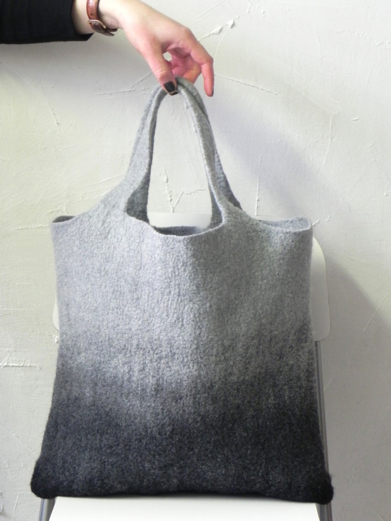 Felted Wool Tote Bag: Large Everyday Gray Ombre Handbag - Etsy