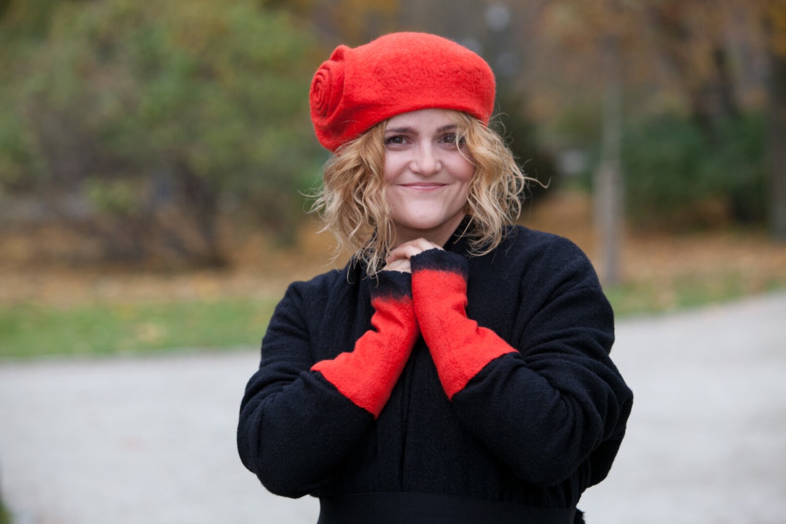 Felt Set Hat and Gloves Merino Wool Set Red Color Hat | Etsy