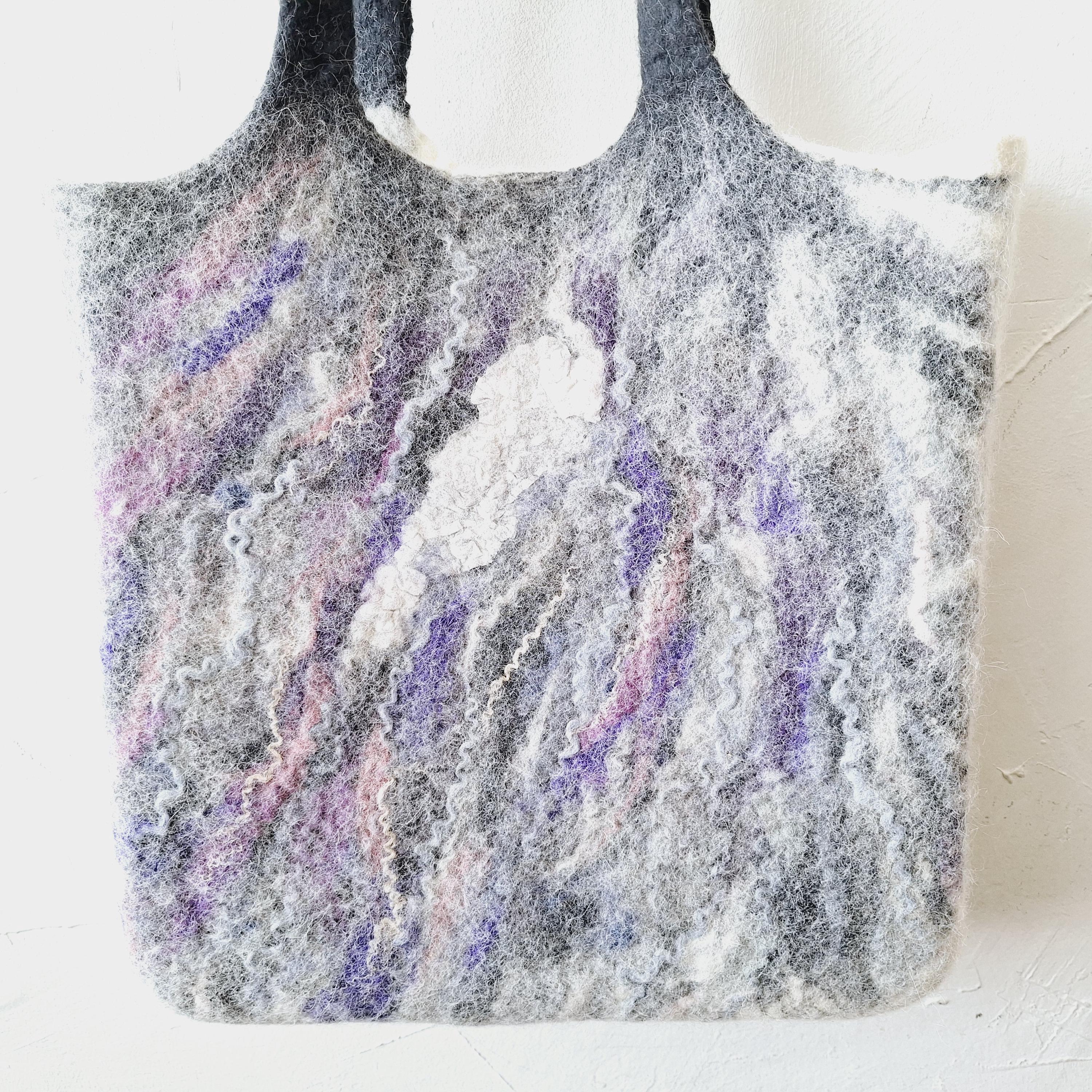 Handmade Felted Wool Tote Bag: Grey & Purple Eco-friendly Shoulder Bag ...