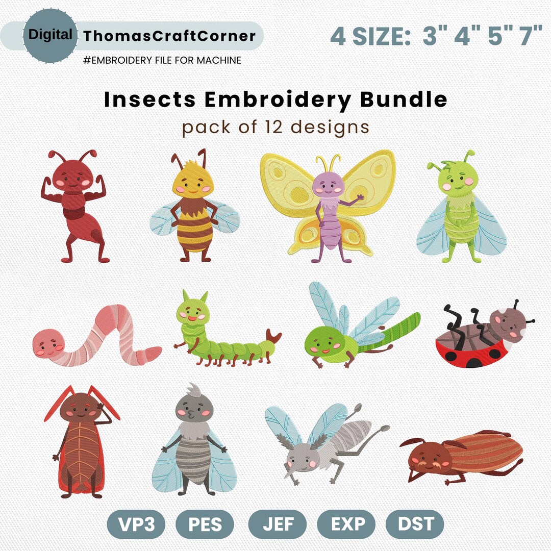 Cute Insects Bundle Embroidery Designs, Mini Insects Embroidery Bundle ...