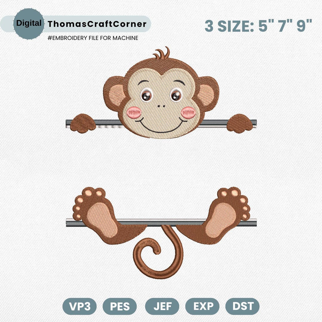 Monkey Split Embroidery Design, Monkey Name Frame Embroidery Design ...